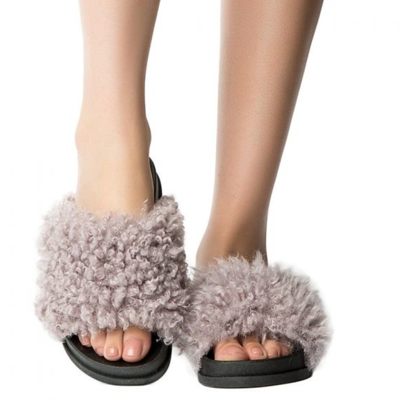 ShopFor_Fun Boutique | Shoes | Ladies Fluffy Fury Flat Slides Purple ...